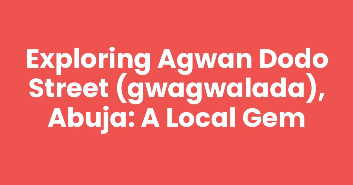 Exploring Agwan Dodo Street (Gwagwalada), Abuja: A Local Gem